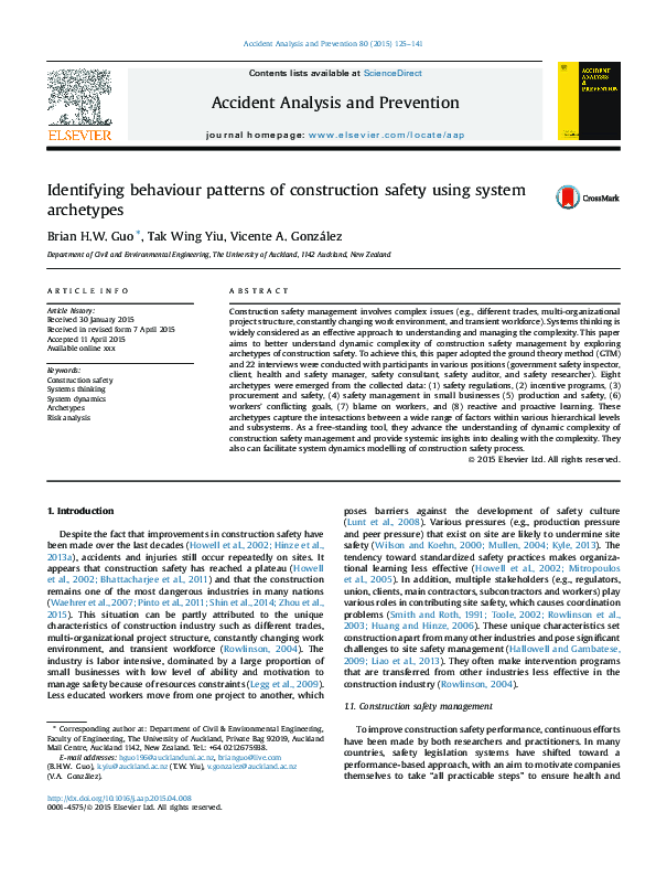 (PDF) Identifying behaviour patterns of construction safety using system archetypes