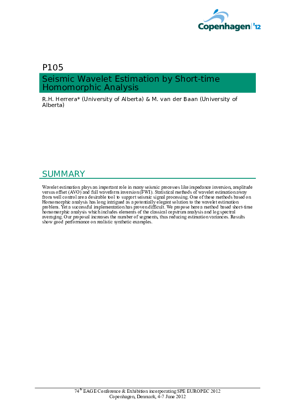 (PDF) Seismic Wavelet Estimation by Short-time Homomorphic Analysis ...