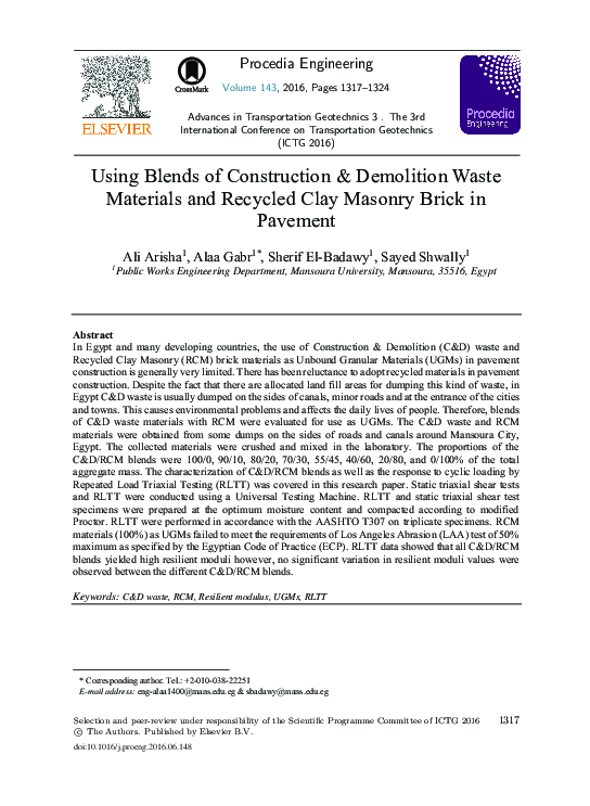 (PDF) Using Blends of Construction & Demolition Waste Materials and Recycled Clay Masonry Brick ...