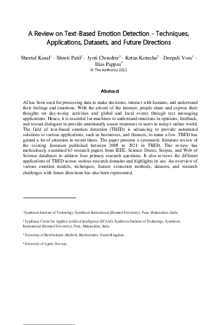 Pdf A Review On Text Based Emotion Detection Techniques Applications Datasets And Future