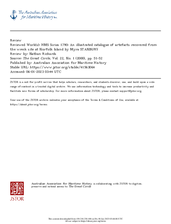 (PDF) Review of "HMS Sirius 1790: An Illustrated catalogue of artefacts ...