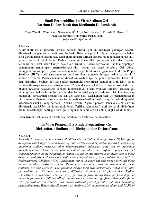 (PDF) Studi Permeabilitas In Vitro Sediaan Gel Natrium Diklofenak dan ...