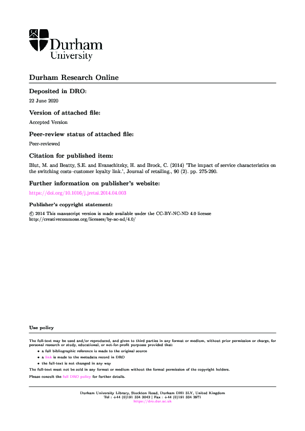 (PDF) The Impact of Service Characteristics on the Switching Costs ...