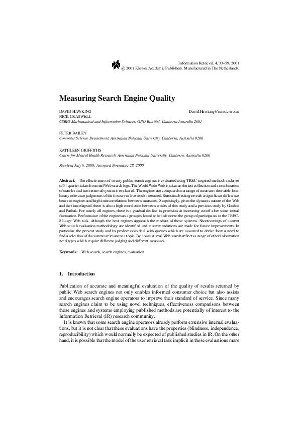 (PDF) Measuring Search Engine Quality