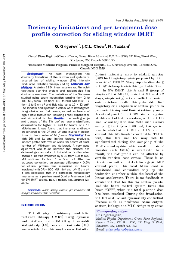 (PDF) Dosimetry limitations and pre-treatment dose profile correction ...