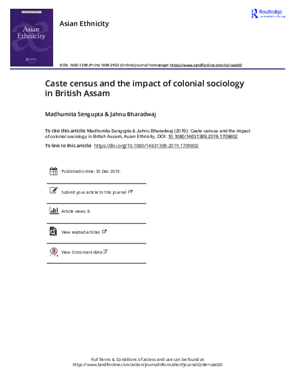 (PDF) Caste census and the impact of colonial sociology in British Assam