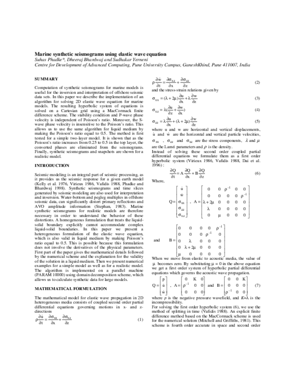 (PDF) Marine synthetic seismograms using elastic wave equation