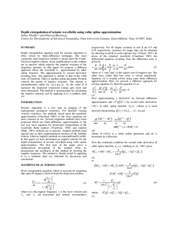 (PDF) Depth extrapolation of seismic wavefields using cubic spline approximation