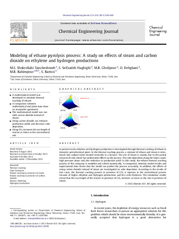 (PDF) Modeling of ethane pyrolysis process: A study on effects of steam ...