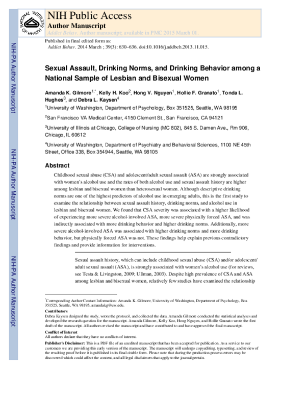 (PDF) Sexual assault, drinking norms, and drinking behavior among a national sample of lesbian ...