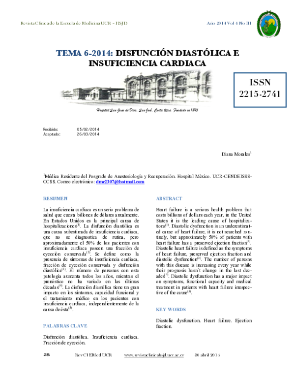 (PDF) Tema 6-2014: Disfunción Diastólica e Insuficiencia Cardiaca