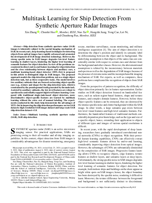 (PDF) Multitask Learning for Ship Detection From Synthetic Aperture Radar Images
