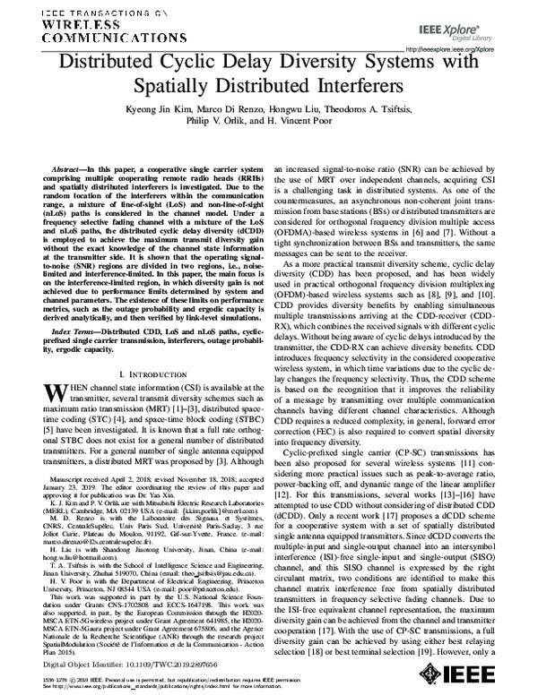 Pdf Distributed Cyclic Delay Diversity Systems With Spatially Distributed Interferers