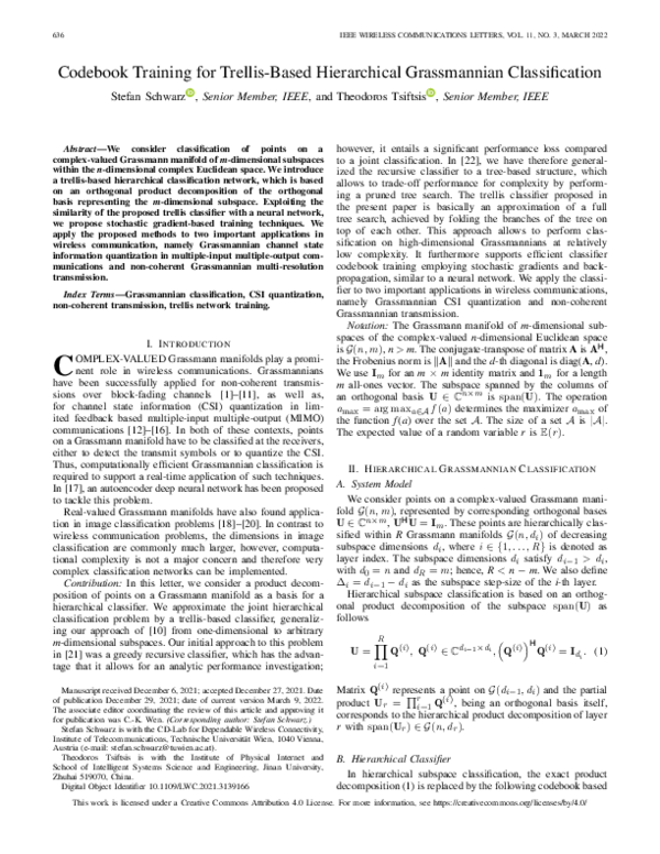 (PDF) Codebook Training for Trellis-Based Hierarchical Grassmannian Classification
