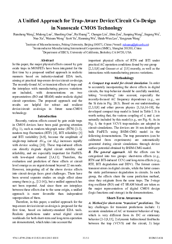 Pdf A Unified Approach For Trap Aware Device Circuit Co Design In Nanoscale Cmos Technology