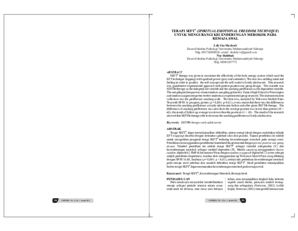 (PDF) SEFT® Therapy (Spiritual Emotional Freedom Technique) To Reduce ...