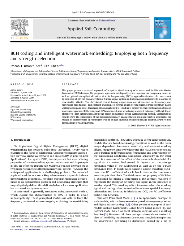 (PDF) BCH coding and intelligent watermark embedding: Employing both ...