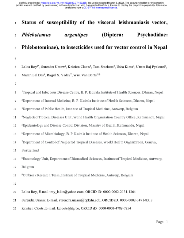 (PDF) Status of susceptibility of the visceral leishmaniasis vector ...