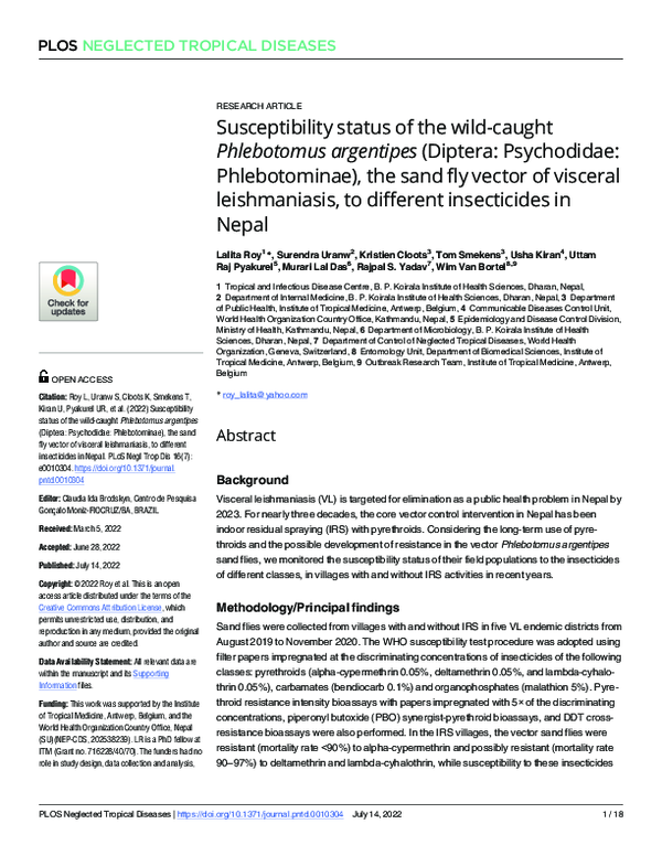 (PDF) Susceptibility status of the wild-caught Phlebotomus argentipes ...