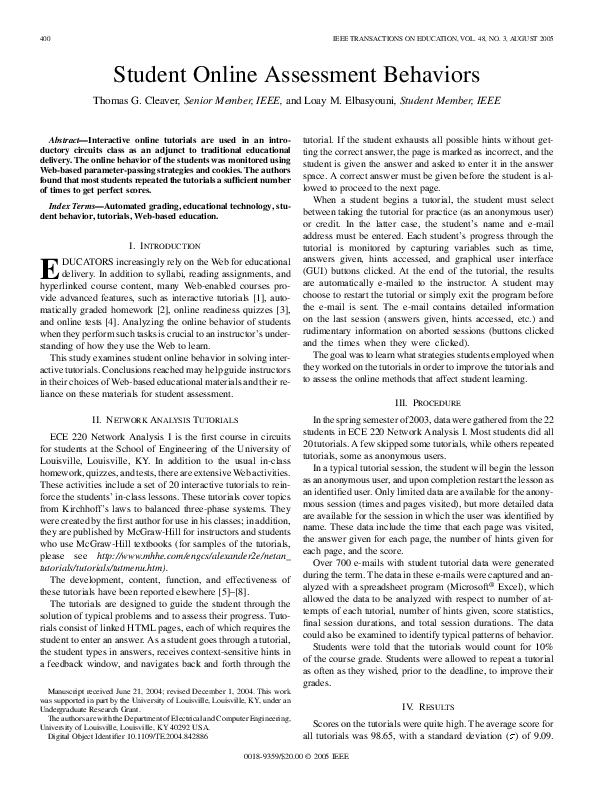 (PDF) Student Online Assessment Behaviors