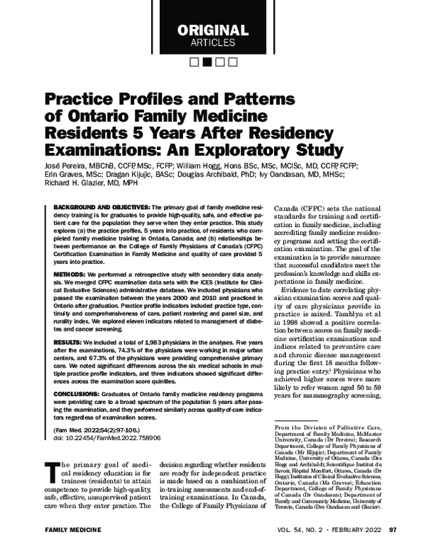 (PDF) Practice Profiles and Patterns of Ontario Family Medicine ...