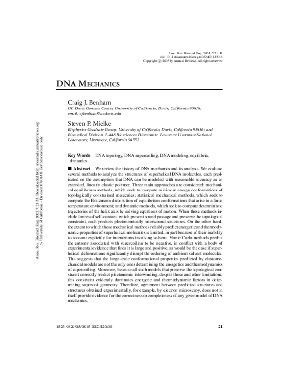 (PDF) DNA Mechanics