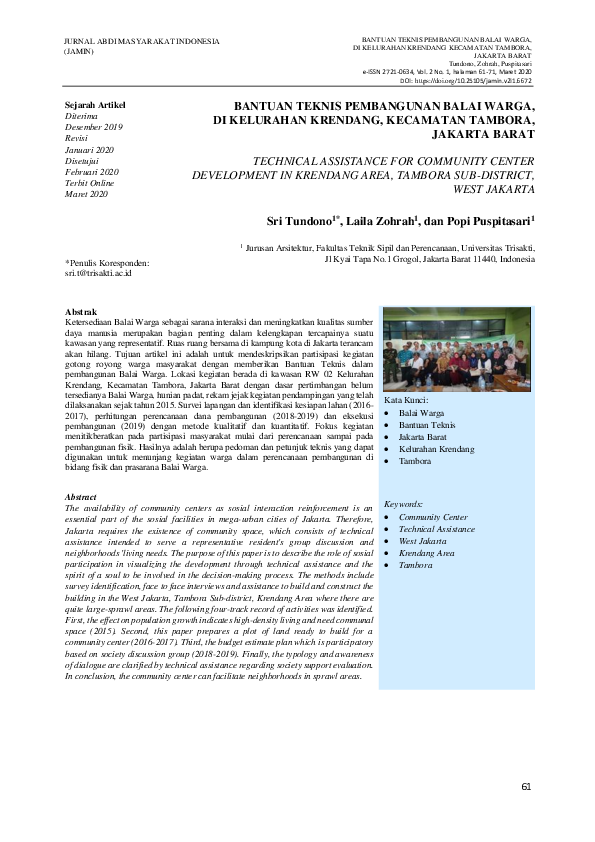 (PDF) Bantuan Teknis Pembangunan Balai Warga, DI Kelurahan Krendang ...