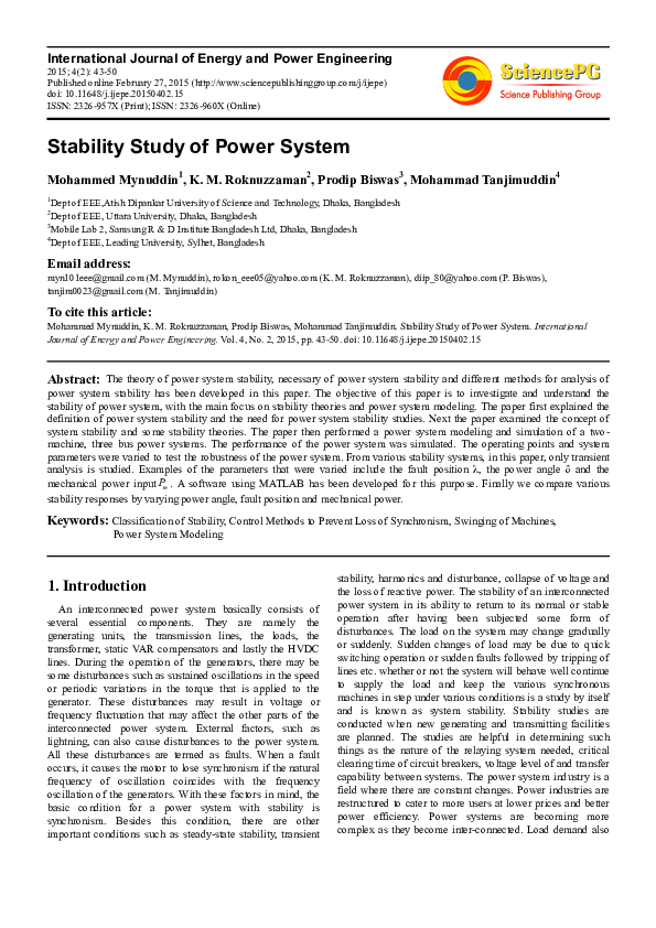 (PDF) Stability Study of Power System | K.M. ROKNUZZAMAN - Academia.edu