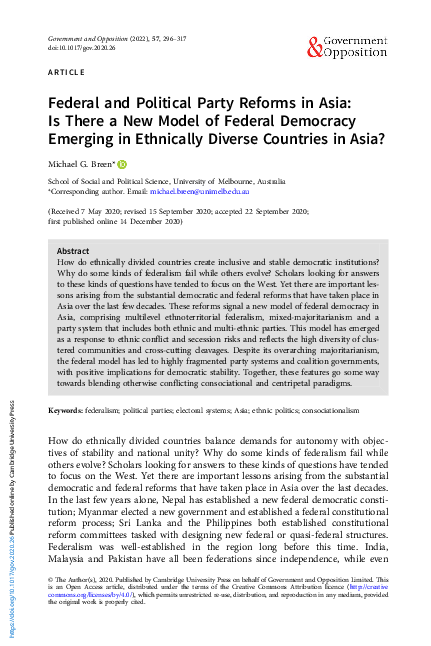 (PDF) Federal and Political Party Reforms in Asia: Is There a New Model ...
