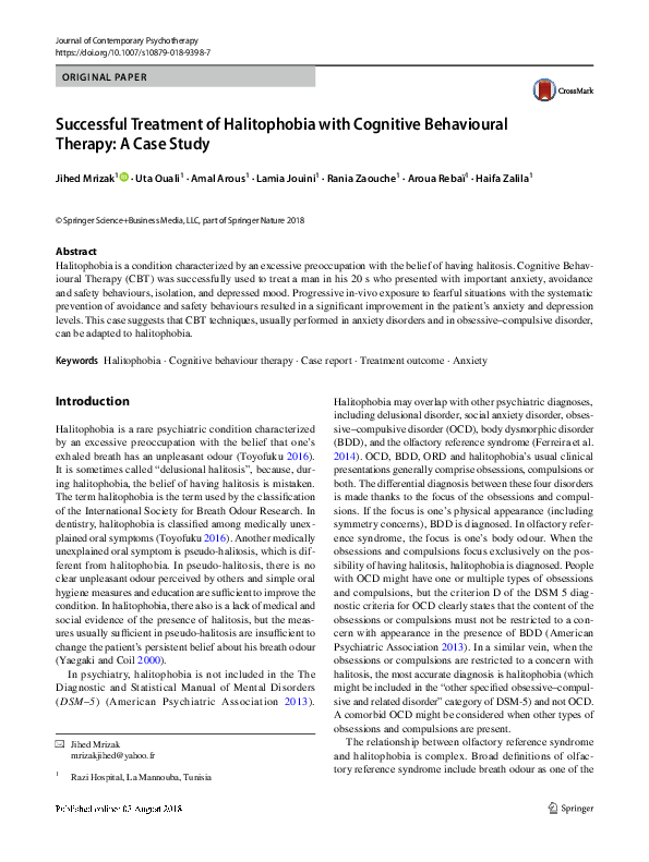 (PDF) Successful Treatment of Halitophobia with Cognitive Behavioural ...