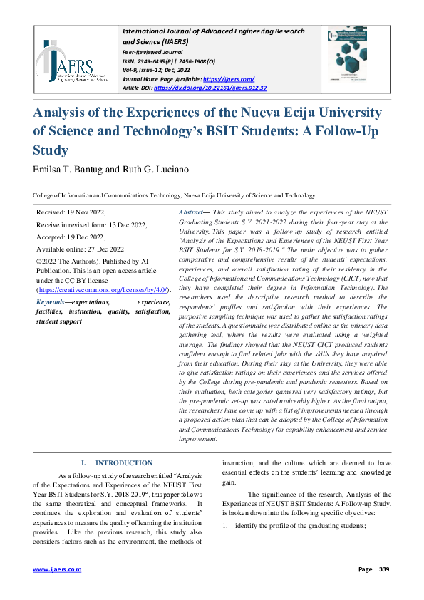 (PDF) Analysis of the Experiences of the Nueva Ecija University of ...