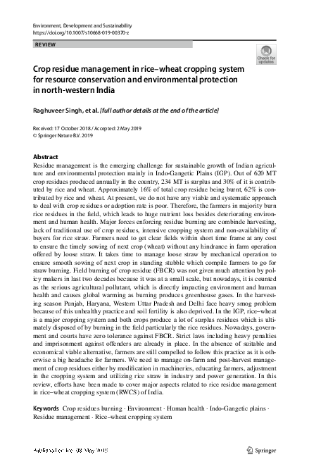 (PDF) Crop residue management in rice–wheat cropping system for resource conservation and ...