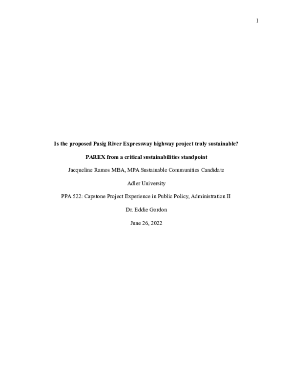 (PDF) Is the proposed Pasig River Expressway highway project truly ...