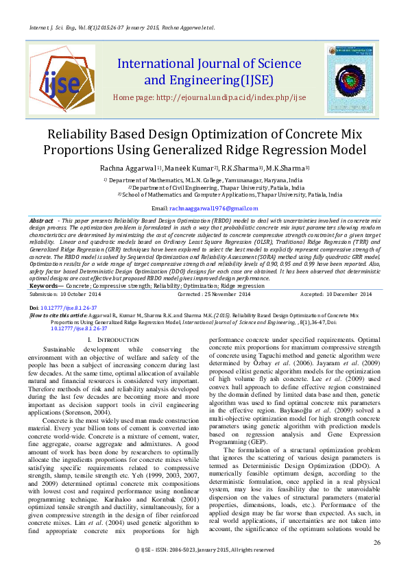 (PDF) Reliability based design optimization of concrete mix proportions using generalized ridge ...