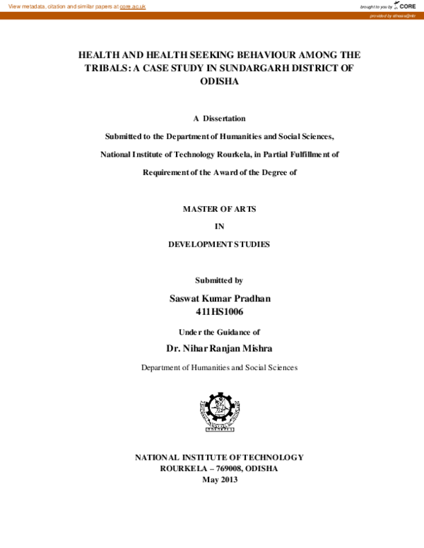 (PDF) Health and health seeking behaviour among the tribals: A case ...