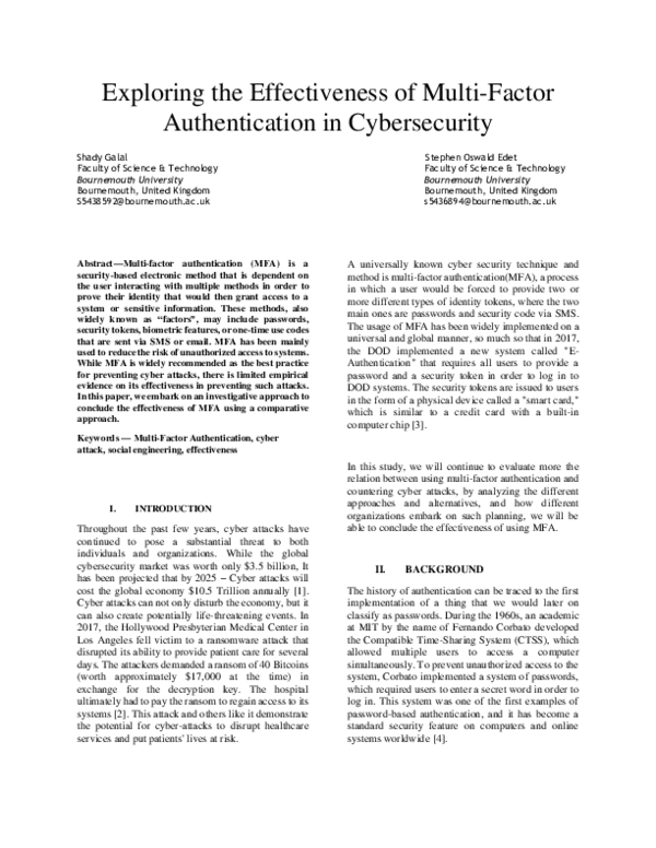 Pdf Exploring The Effectiveness Of Multi Factor Authentication In