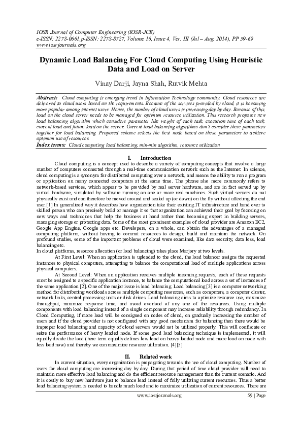 Pdf Dynamic Load Balancing For Cloud Computing Using Heuristic Data And Load On Server