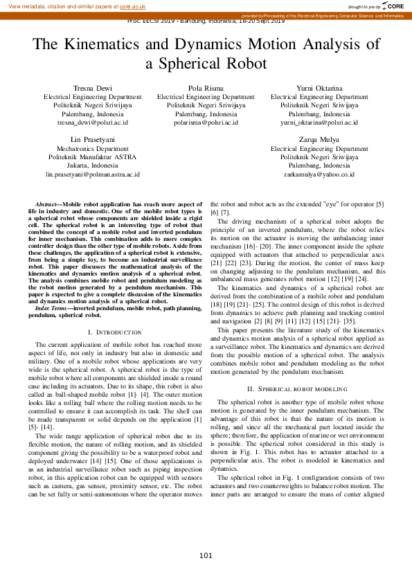 (PDF) The Kinematics and Dynamics Motion Analysis of a Spherical Robot