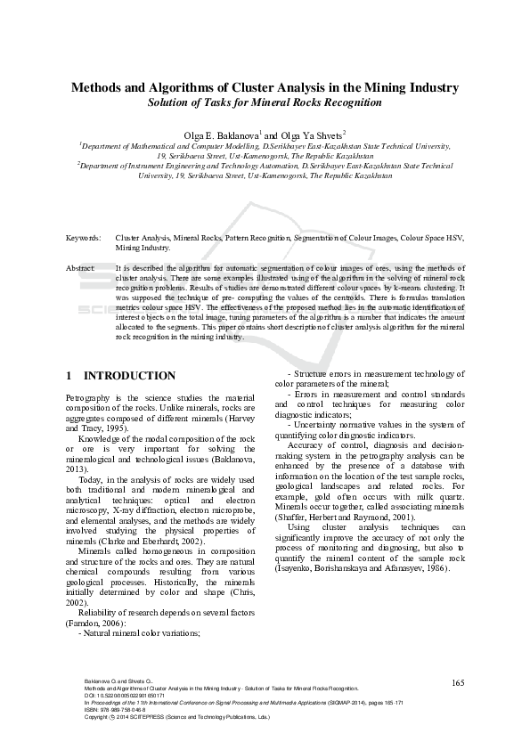 Pdf Methods And Algorithms Of Cluster Analysis In The Mining Industry