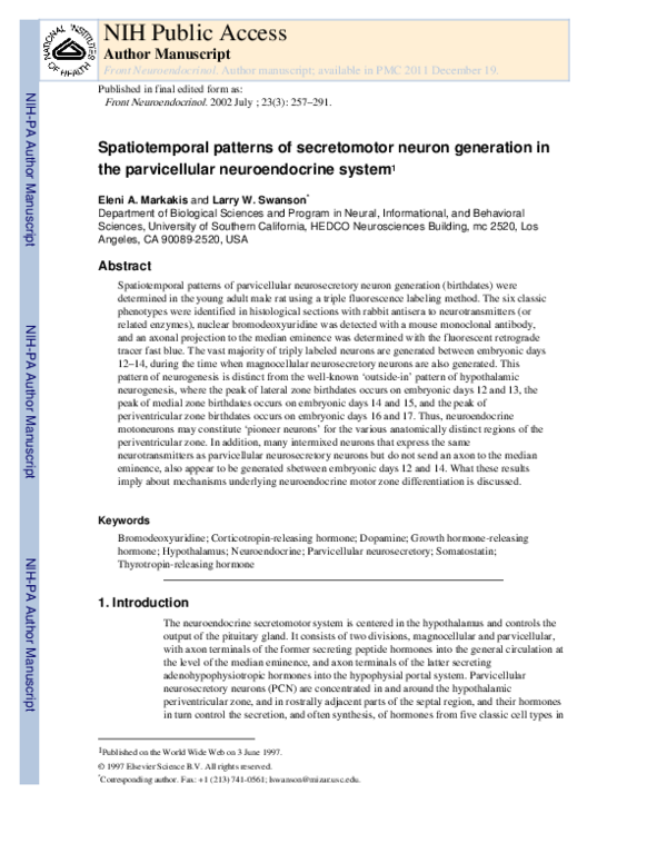 (PDF) Development of the neuroendocrine hypothalamus