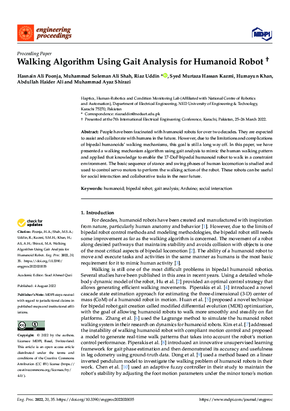 (PDF) Walking Algorithm Using Gait Analysis for Humanoid Robot