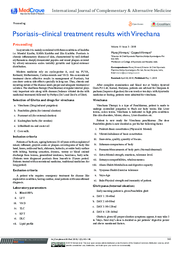 (PDF) Psoriasis–clinical treatment results with Virechana