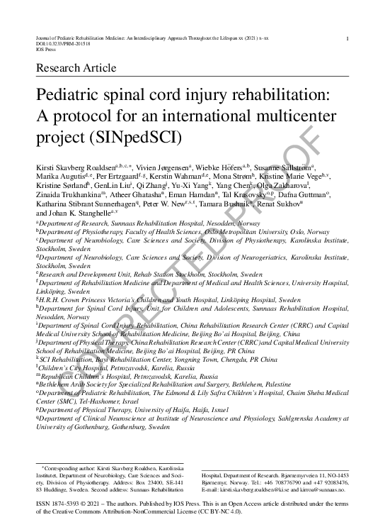 (PDF) Pediatric spinal cord injury rehabilitation: A protocol for an ...