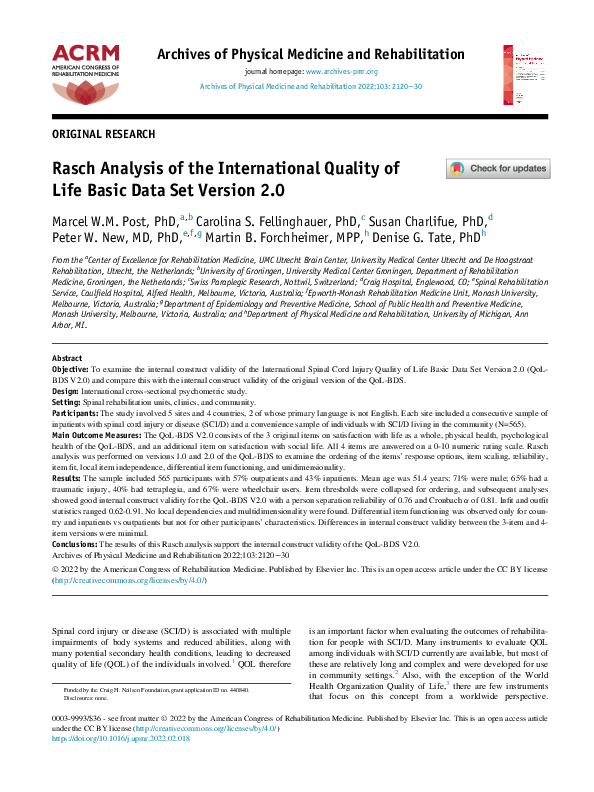 (PDF) Rasch Analysis of the International Quality of Life Basic Data Set Version 2.0