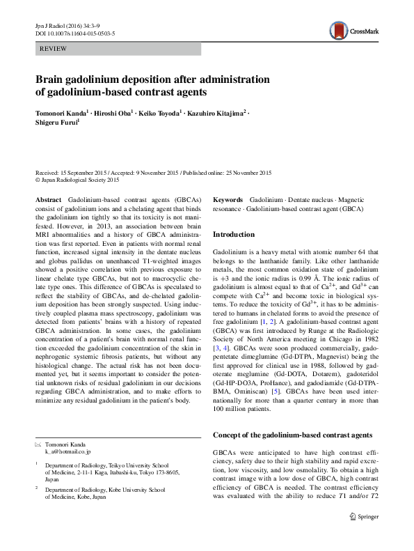 Pdf Brain Gadolinium Deposition After Administration Of Gadolinium 2731