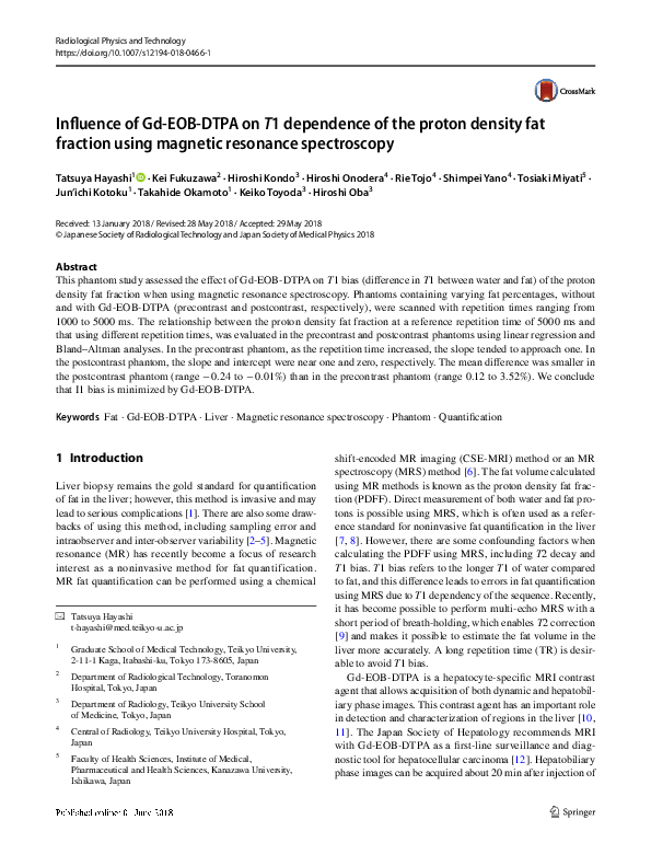 (PDF) Influence of Gd-EOB-DTPA on T1 dependence of the proton density ...