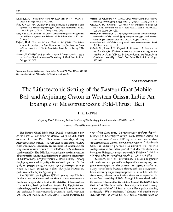 (PDF) The Lithotectonic Setting of the Eastern Ghat Mobile Belt and ...