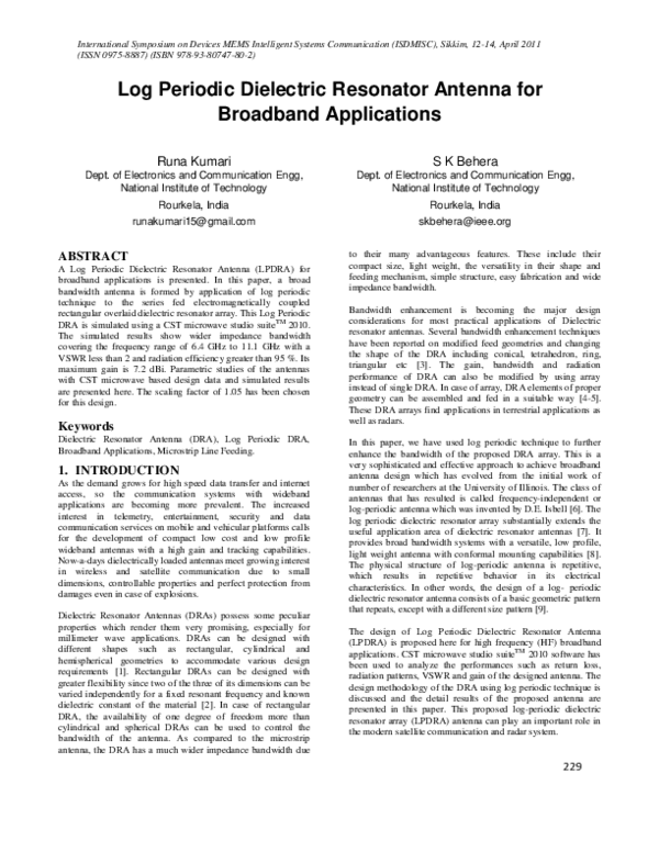 (PDF) Investigation on Log-Periodic Dielectric Resonator Antenna Array for Ku-Band Applications
