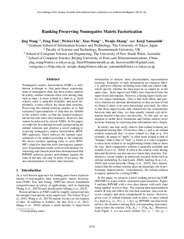 (PDF) Ranking Preserving Nonnegative Matrix Factorization