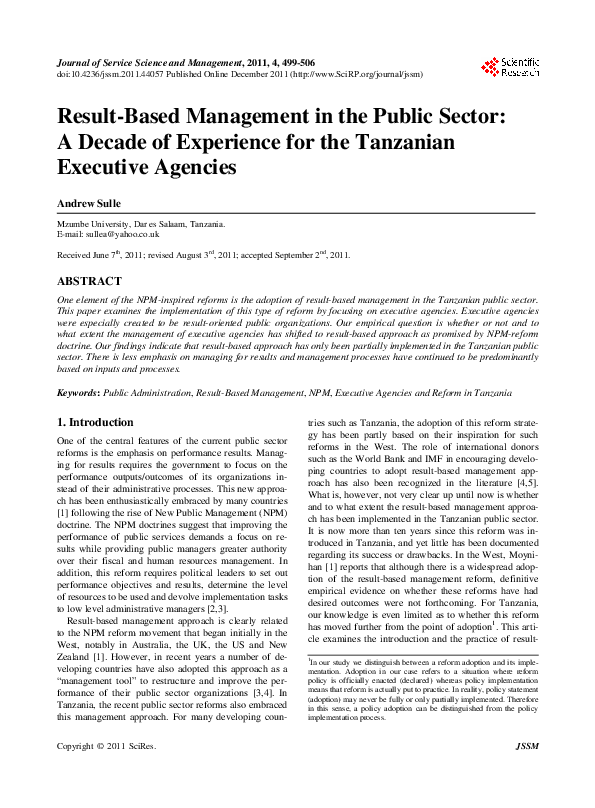(PDF) Result-Based Management in the Public Sector: A Decade of ...
